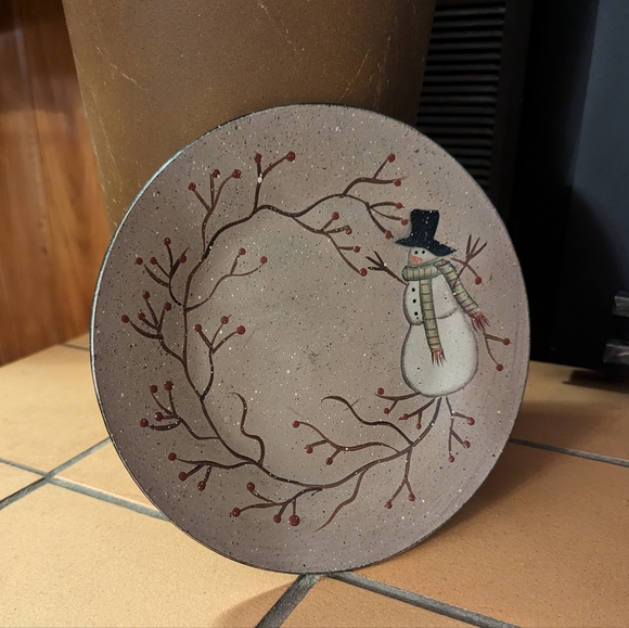 Accents | Primitive Country Snowman And Berries Decorative Plate ...